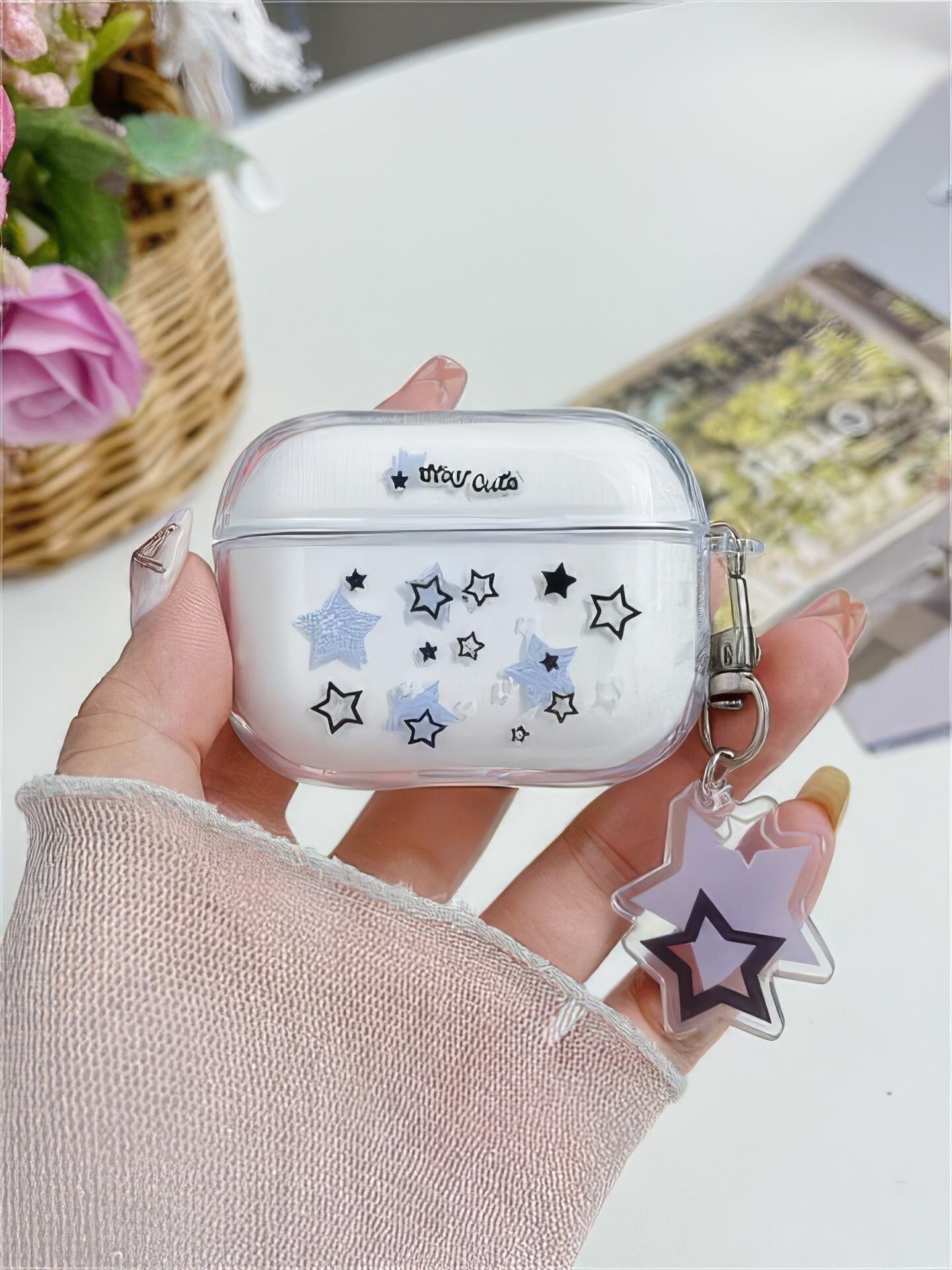 Чехол для наушников Airpods Pro ( на Аирподс про ) силиконовый с принтом Звездочки, прозрачный