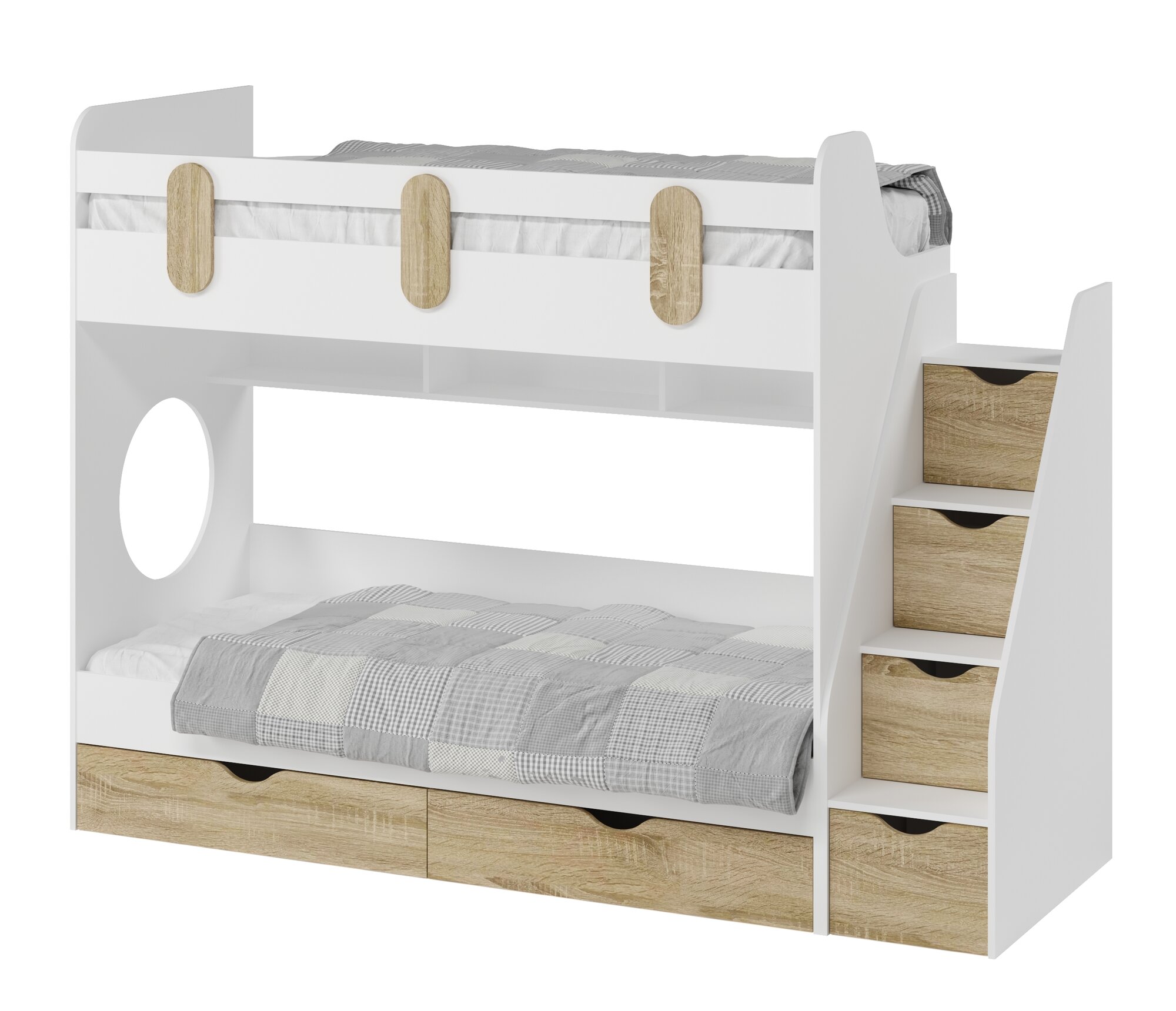 Двухъярусная кровать Династия KIDS "Фортуна", с лестницей и ящиками, нагрузка до 150 кг на каждый ярус