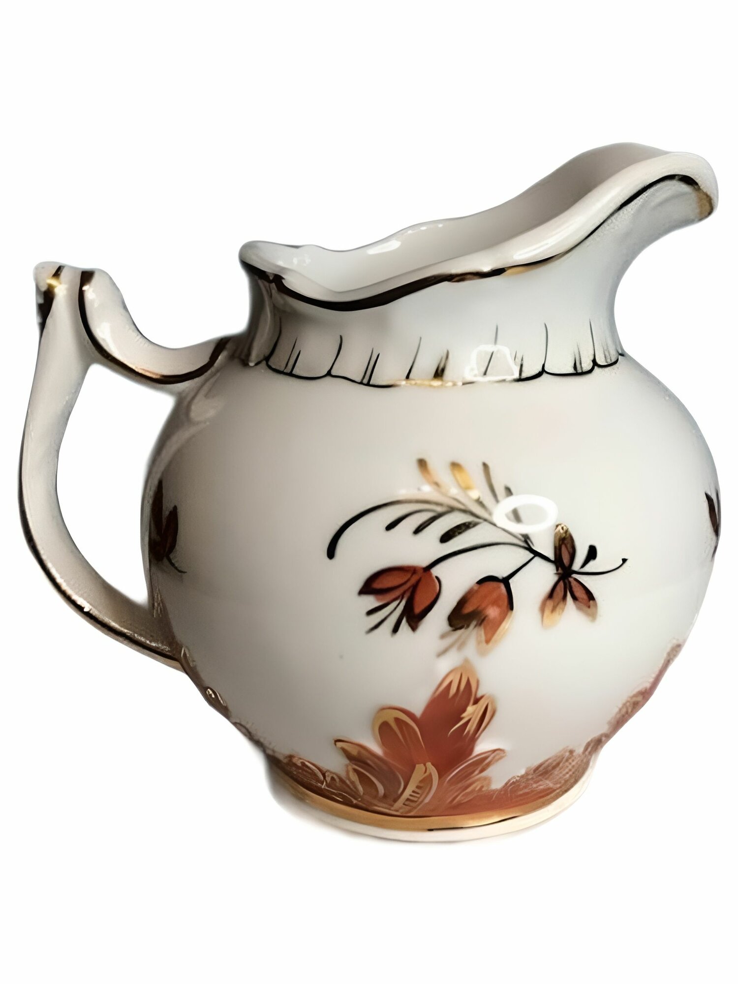 Молочник винтажный, Вербилки, СССР "малиновый барбарис", фарфор, рельеф, живопись