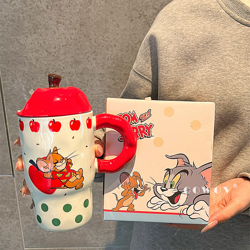 Керамическая кружка Том и Джерри для женщин, новинка 2025 года, высококачественная парная кружка для воды, кружка для дома и офиса с крышкой