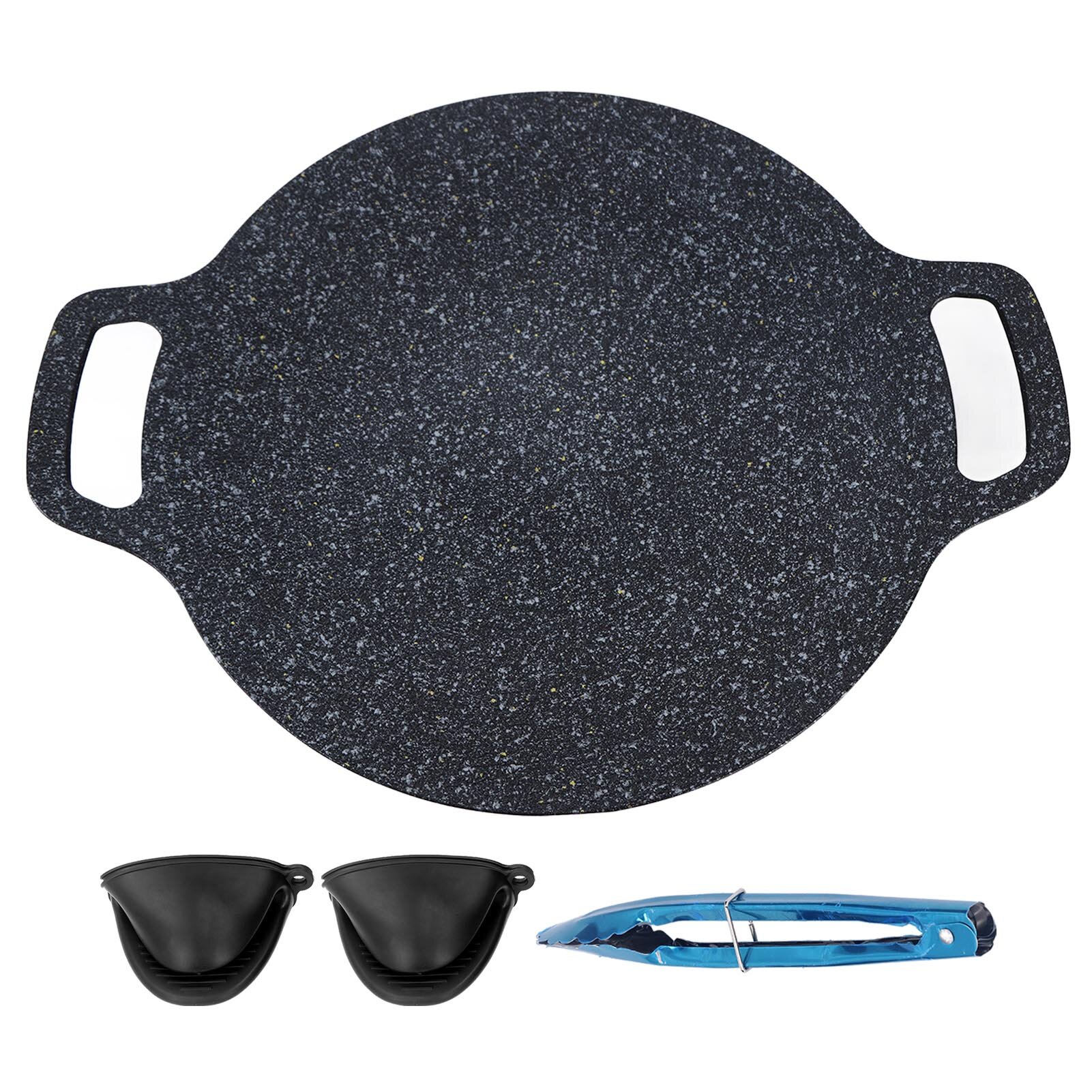 Круглая корейская гриль-сковорода для барбекю с антипригарным покрытием, алюминиевая панель для гриля с антиожоговой перчаткой и щипцами для еды, 30 см / 11,8 дюймов