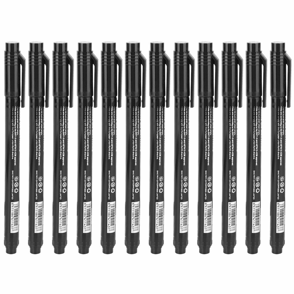 12 шт. Маркеры-линеры Micron с тонким наконечником, черные, на водной основе, водостойкие, для рисования и эскизов.