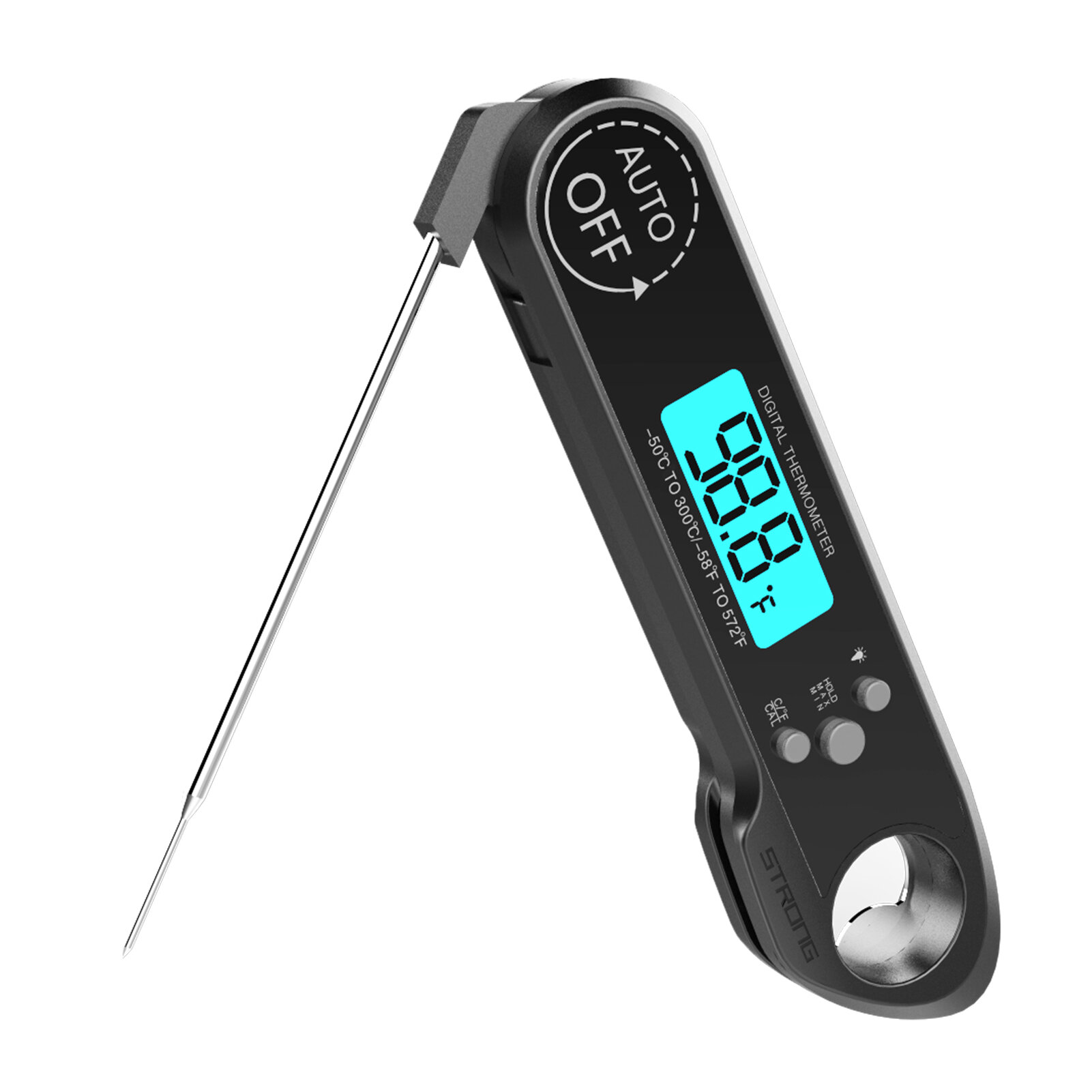 Термометр для мяса быстрого чтения цифровой с подсветкой калибровкой отверткой для бутылок IP67 водонепроницаемый для кухни и барбекю черного цвета из ABS и нержавеющей стали 304 с диапазоном температур -58°F до 572°F (-50°C до 300°C) и длиной зонда 11.4