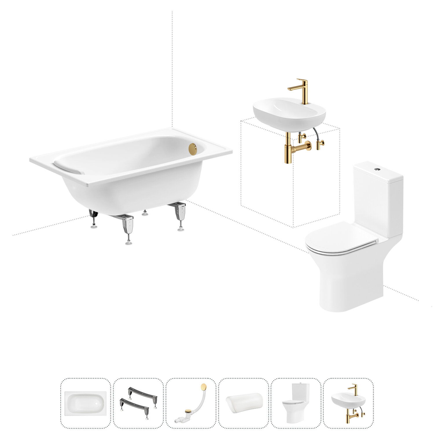 Стальная ванна 120х70 Sanitana BLB Europa 20220588R в наборе 6 в 1: металлическая ванна 120 х 70 см, ножки, слив-перелив, подголовник, унитаз, раковина с комплектом для подключения