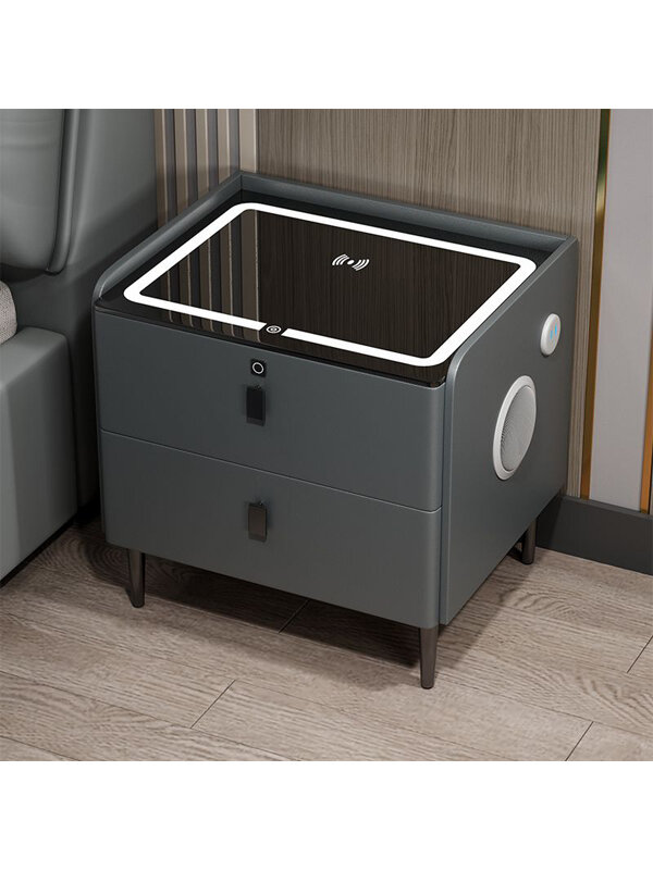 Многофункциональная умная прикроватная тумбочка, беспроводная зарядка + трехцветная подсветка + USB-интерфейс + аудио Bluetooth + блокировка отпечатков пальцев