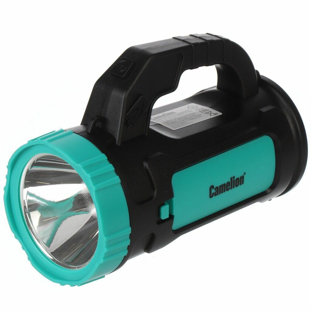 Фонарь ручной встроенный аккумулятор, прожектор, Camelion, LED51527, пластик, 1LED+COB, 3 реж, Type C, 3 x LR6, 2В