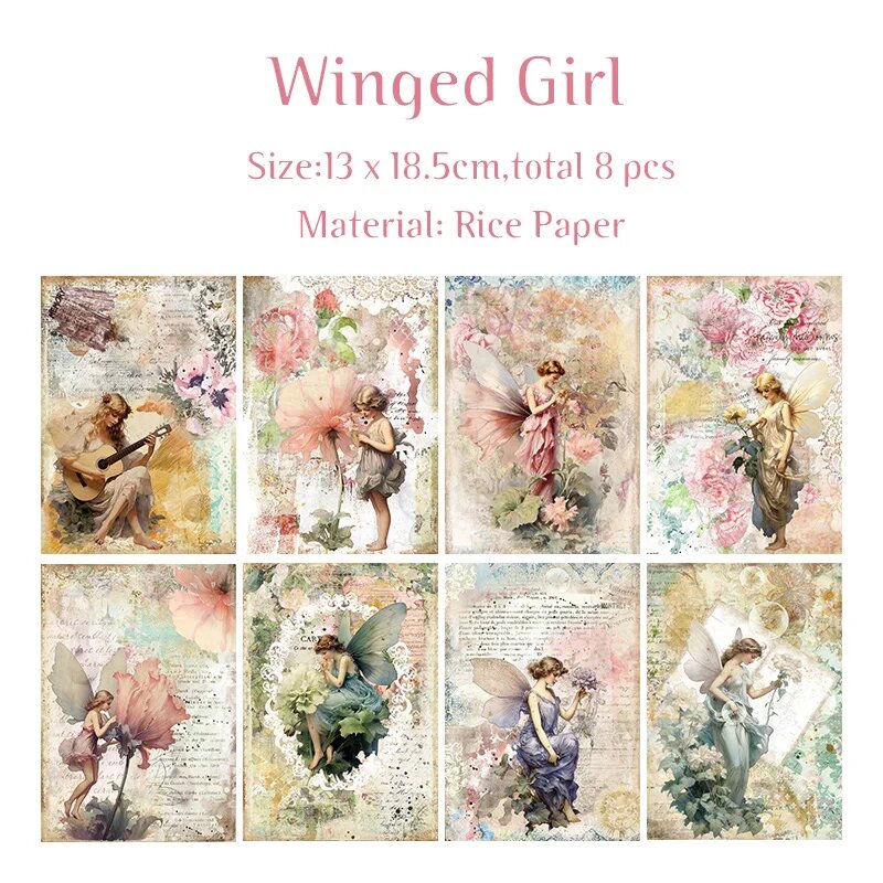 Рисовая бумага Winged Girl для скрапбукинга, 8 шт.