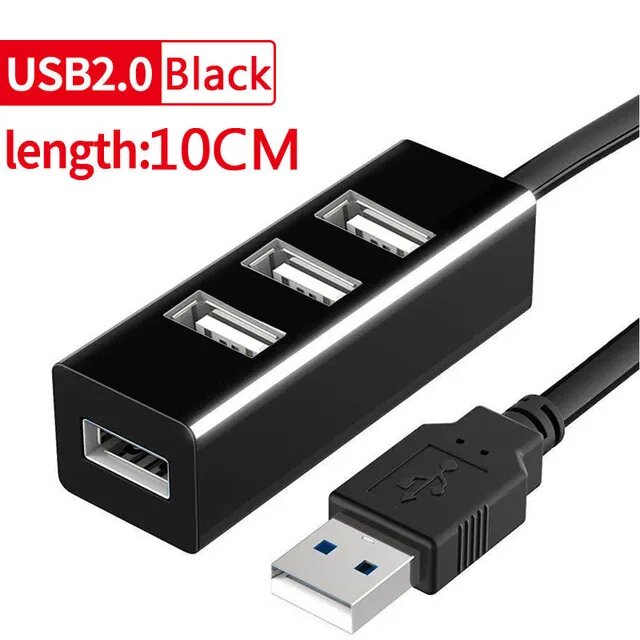 USB-хаб 4 порта USB 2.0, черный, 10см