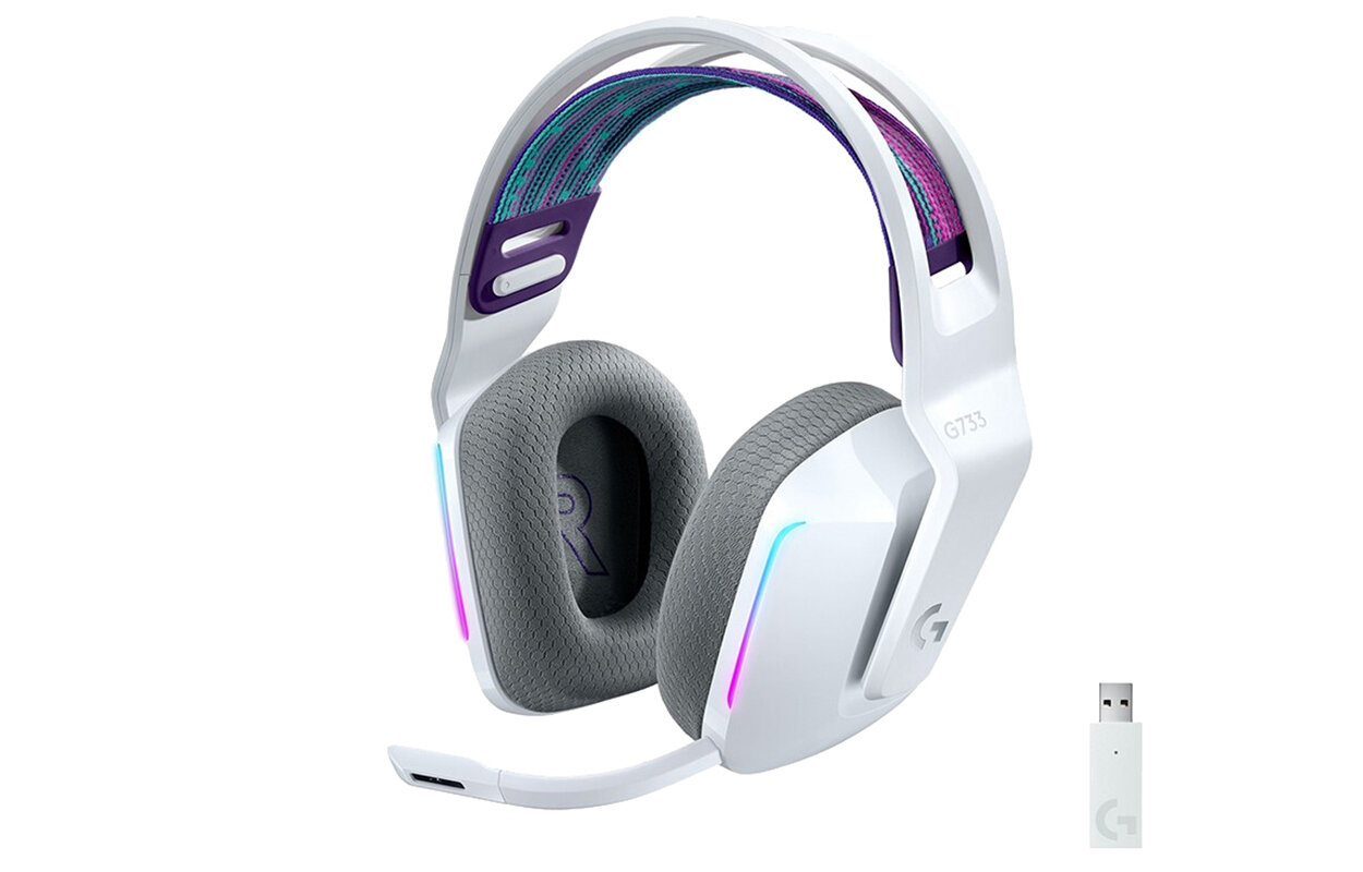 Геймерские наушники Logitech GG733 RGB беспроводные 7.1-канальный звук, белые, технология Lightspeed