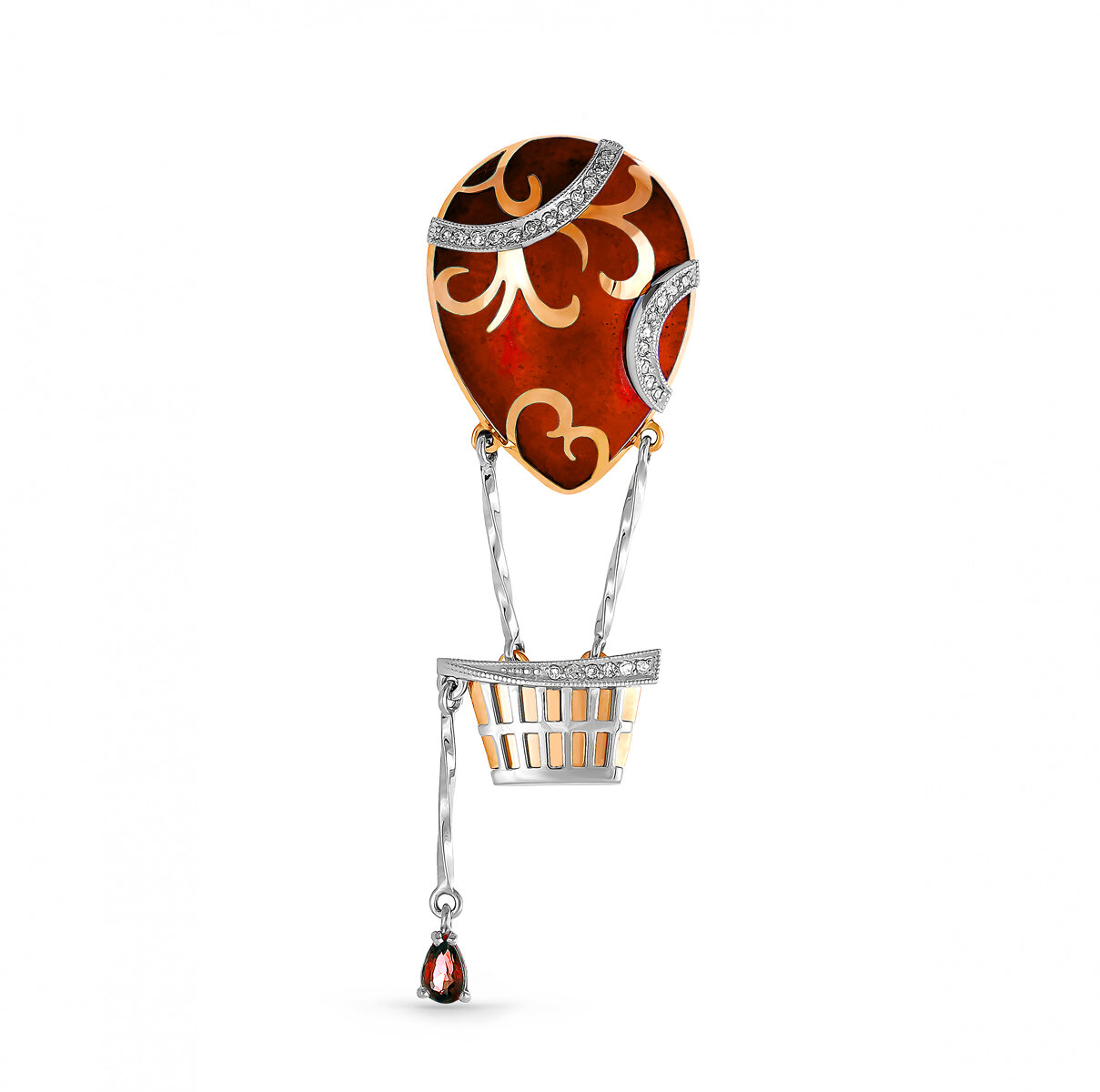 Подвеска, серебро, 925 проба, родирование, фианит, гранат