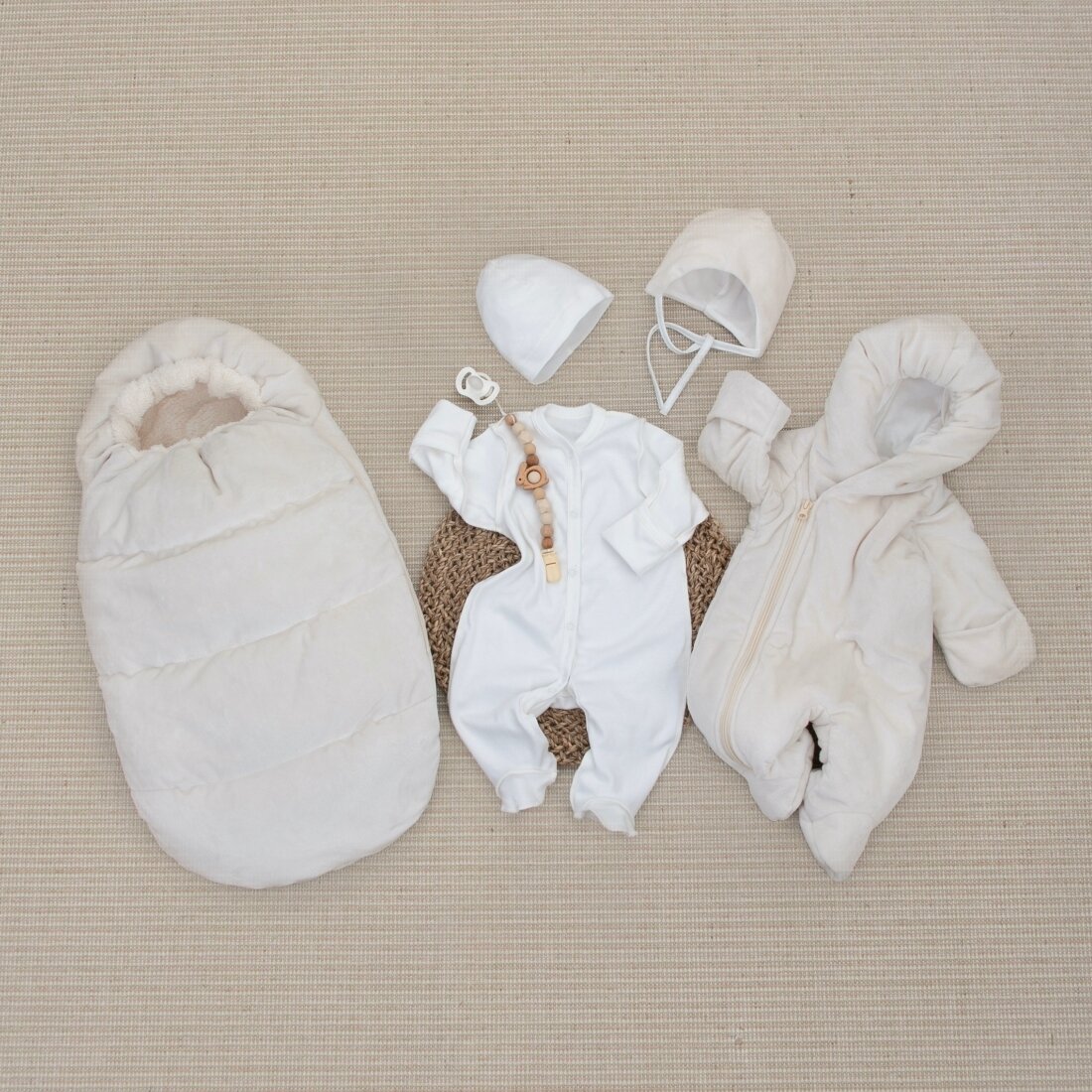 Комплект на выписку 5 предметов "Зефир Плюш", демисезонный, светло-бежевый