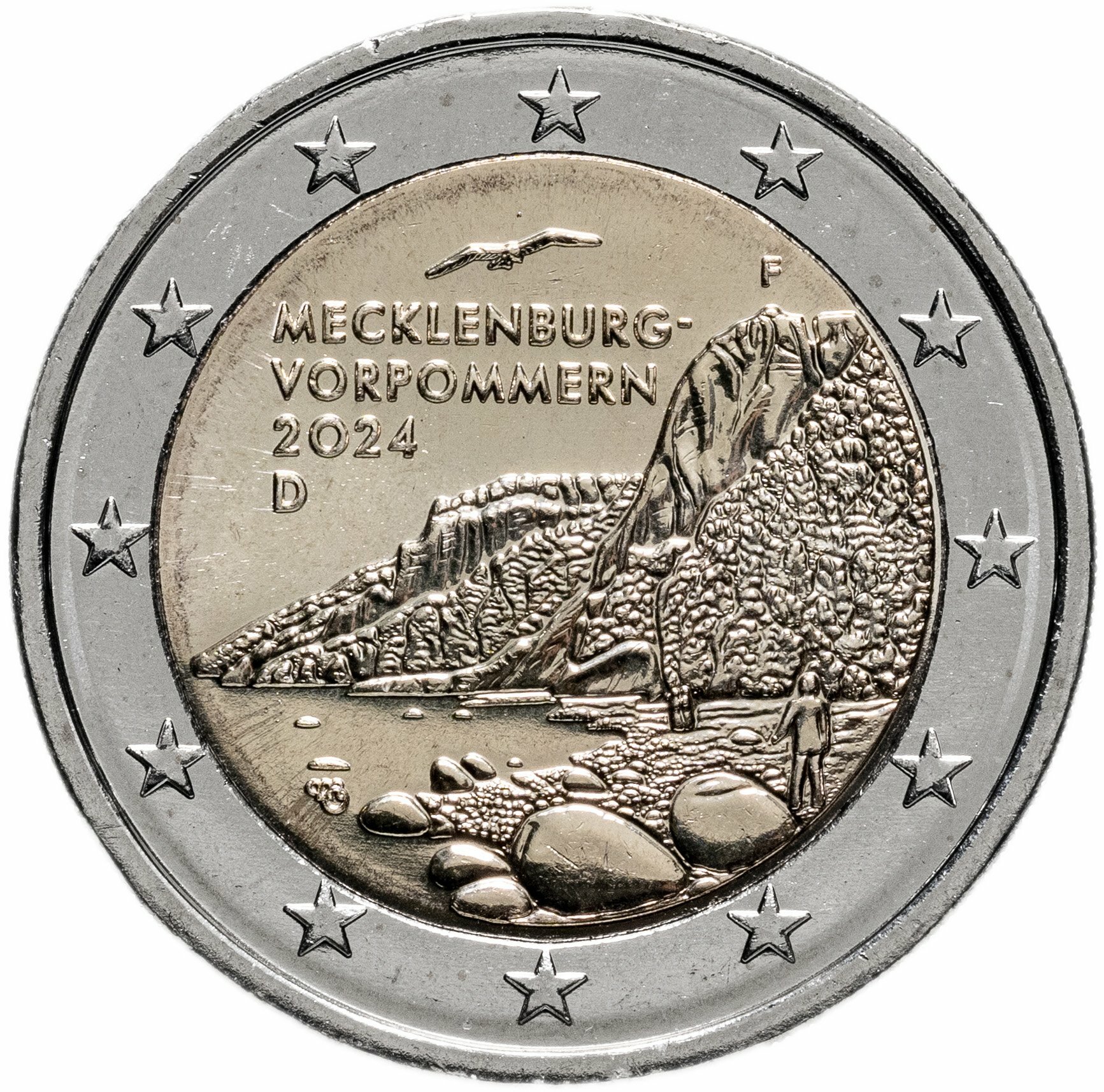 Германия 2 евро 2024 "Мекленбург-Передняя Померания холм Кёнигсштуль" Двор F, Биметалл, в сохранности UNC
