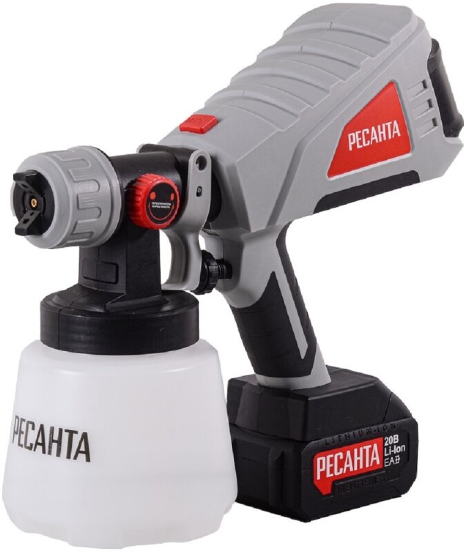 Краскопульт аккумуляторный 20ВТ 36000 об/МИН ЁМК. Бочка 1000 МЛ. АКК 4А/Ч LI-LON ВЕС 2.24КГ РЕСАНТА
