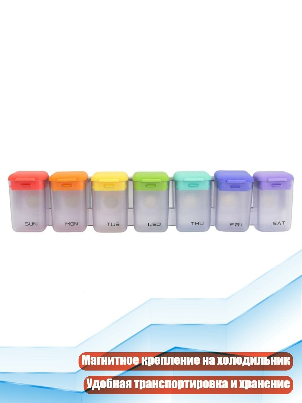 Портативная коробка для хранения таблеток с прозрачными отсеками, Прозрачный цветной