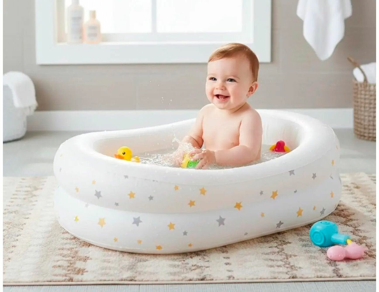 Детская надувная ванночка Интекс Звездная (Intex Starry Baby), с насосом, 89х66х25 см, 48523