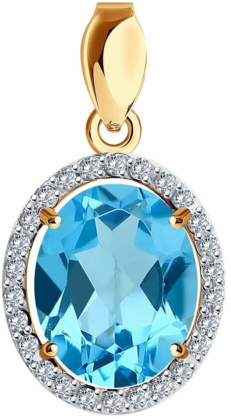 Подвеска, красное золото, 585 проба, топаз, фианит