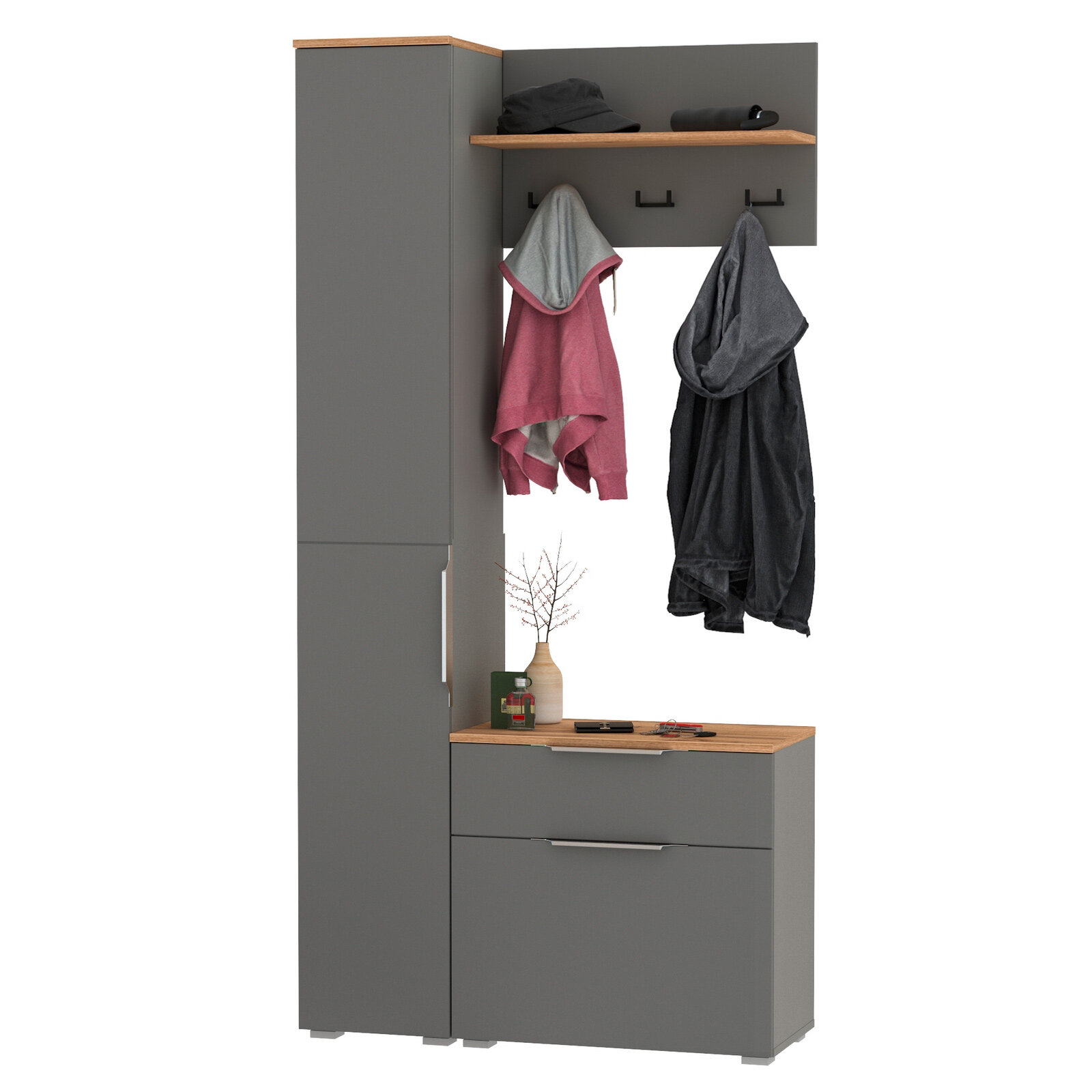 Прихожая комплект мебели для гардеробной, напольная 98см серый графит/дуб крафт золотой/фасады МДФ серый графит