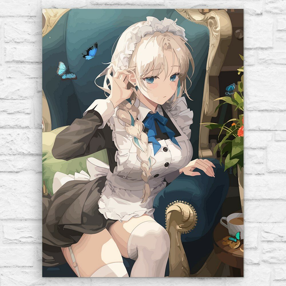 Картина по номерам на холсте аниме девушка горничная (тян, вайфу, anime) - 14981 В 30x40