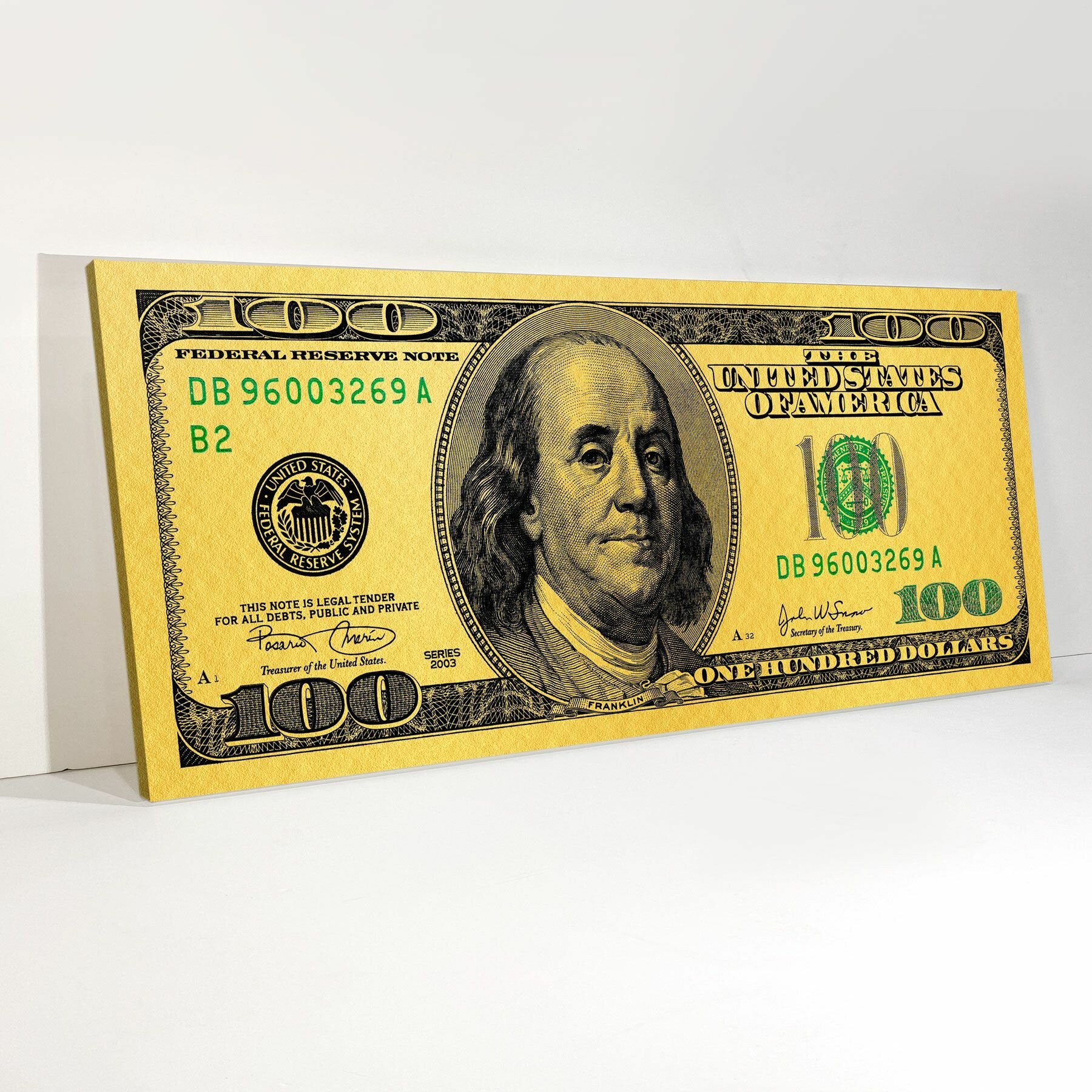 Картина 100 Долларов Желтые на холсте 60х25см