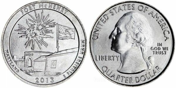 США 25 центов 2013 Квотеры Парки США 19 - Форт Мак-Генри