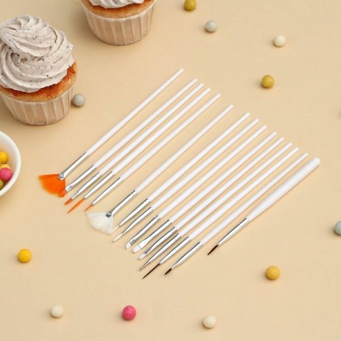 Набор кондитерских кисточек для декорирования Доляна Слоновая кость , 15 шт