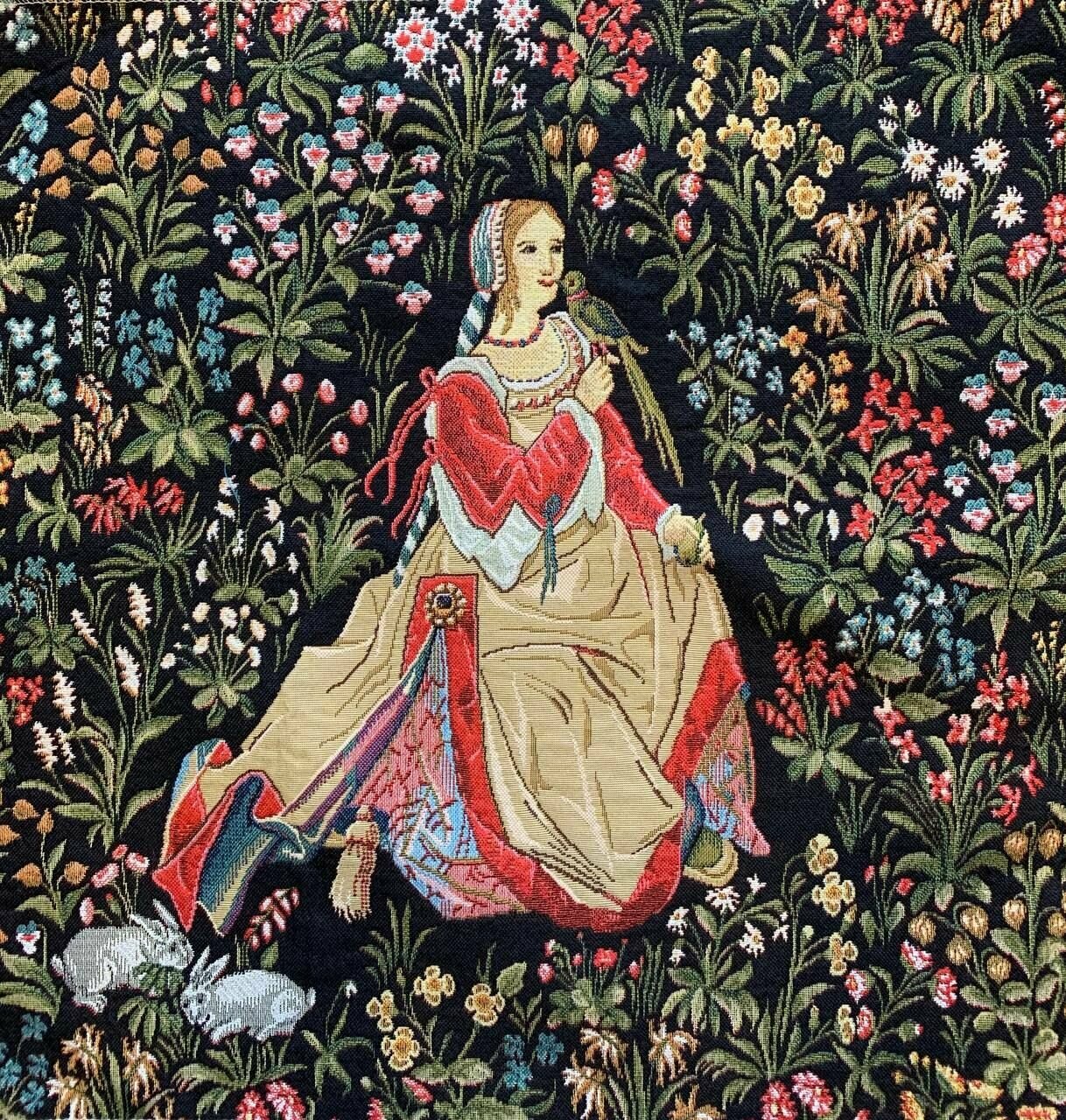 Гобелен средневековый, гобелен без рамы 45х45 см / "Портрет прекрасной Дамы"