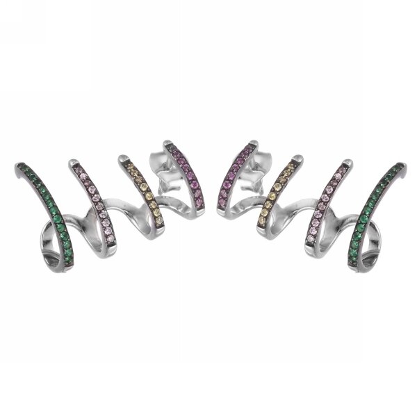 Серьги каффы, серебро, 925 проба, фианит