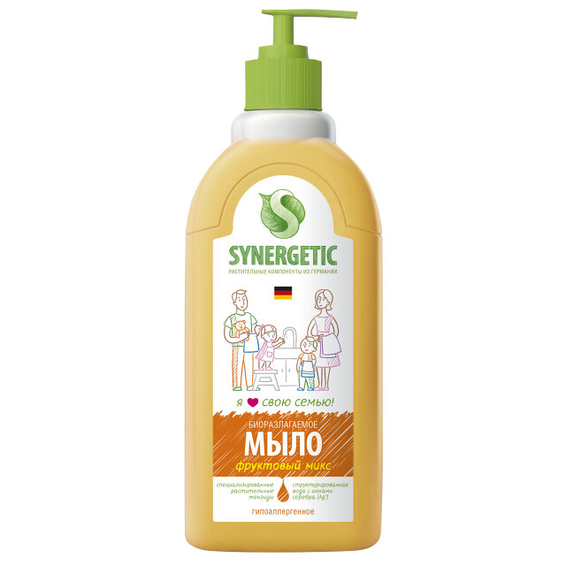 SYNERGETIC Жидкое мыло Фруктовый микс 500 мл - мягкая пена, бережная очистка рук