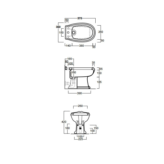 SIMAS Arcade Биде с ободком напольное 36х57см с 1 отв. под смеситель, цвет белый