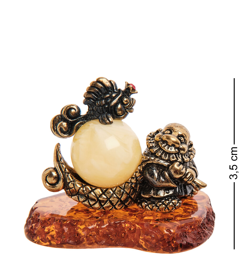 Фигурка 'Старик и золотая рыбка' (латунь, янтарь)