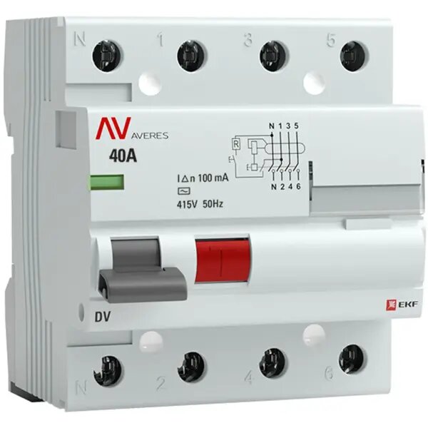УЗО EKF Averes DV 4P A 40 мА 100 кА AC