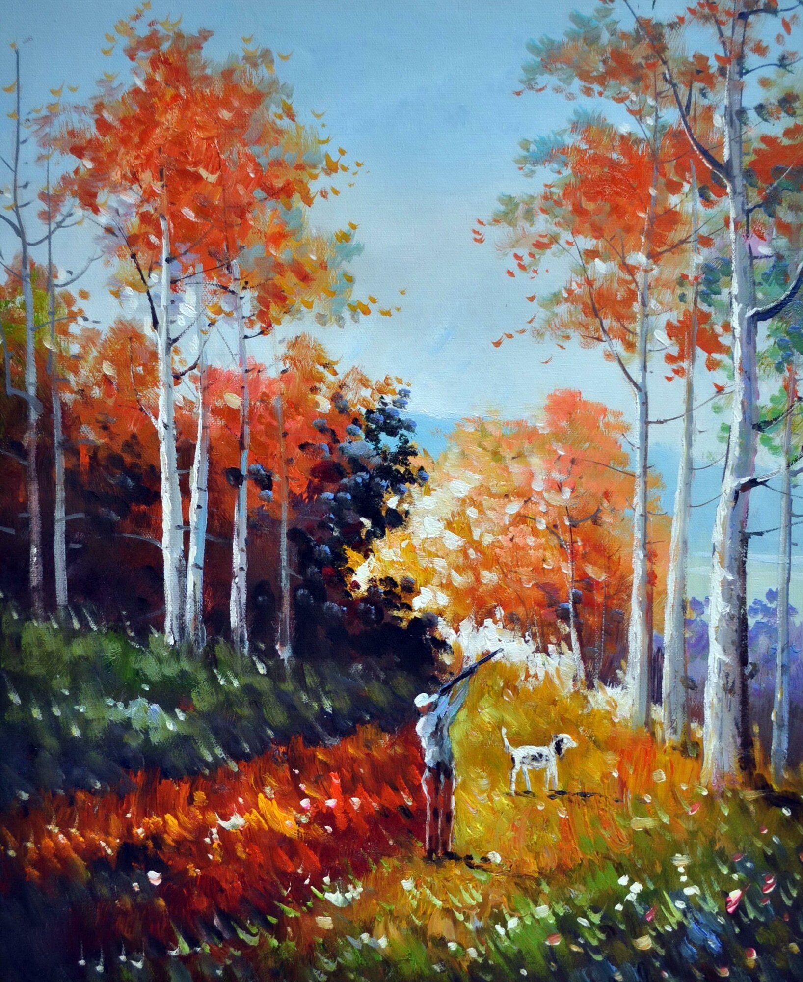 Интерьерная картина маслом ручной работы на подрамнике 58х48 см "Охота"