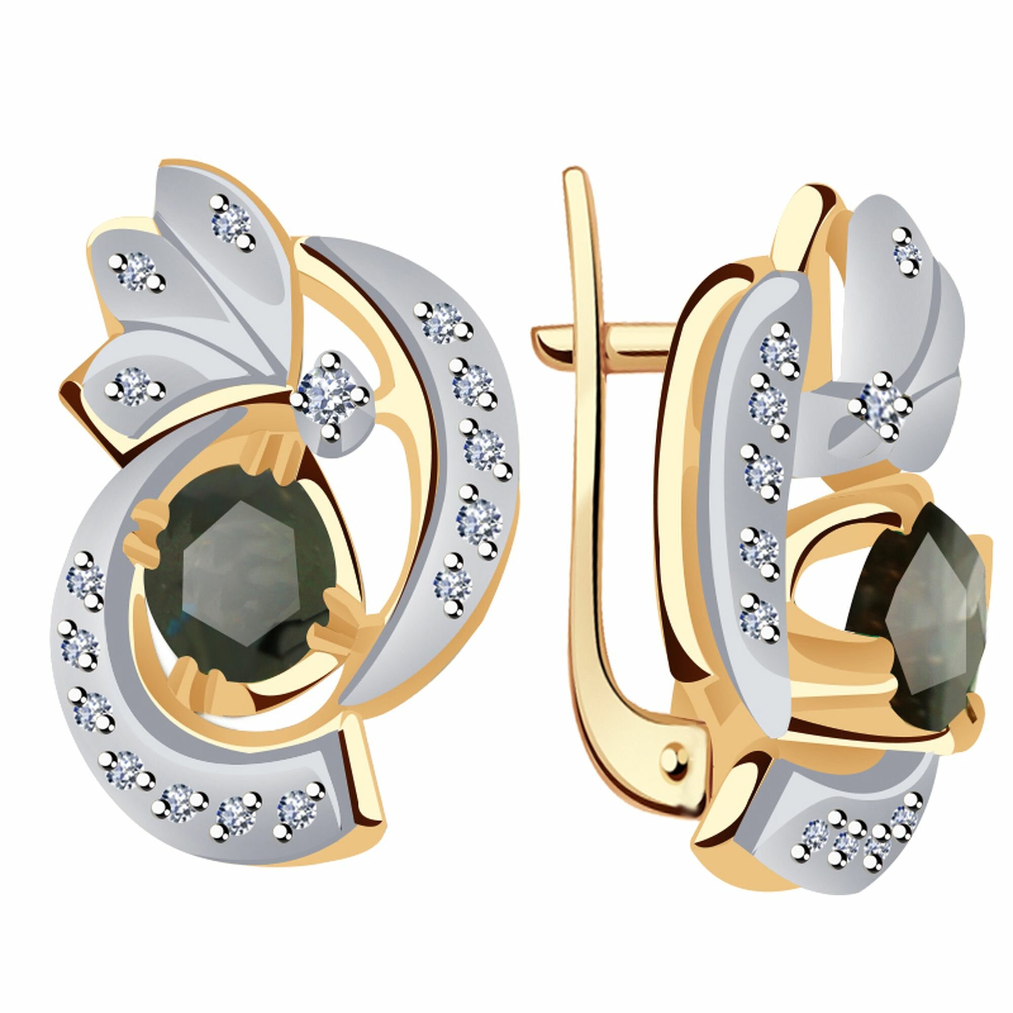 Серьги, красное золото, 585 проба, сапфир, фианит