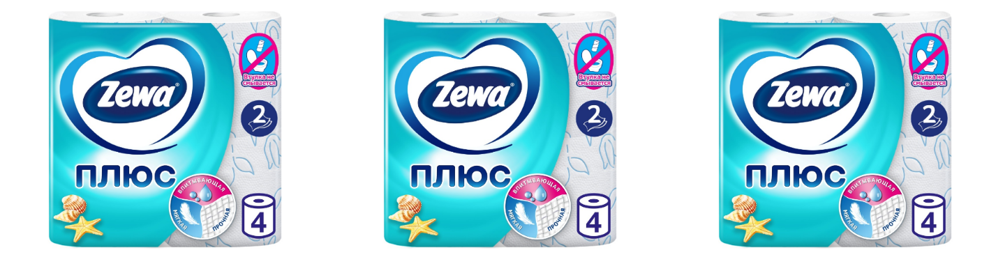 Туалетная бумага Zewa Плюс Свежесть океана, 2 слоя, 4 рулона, 3 уп