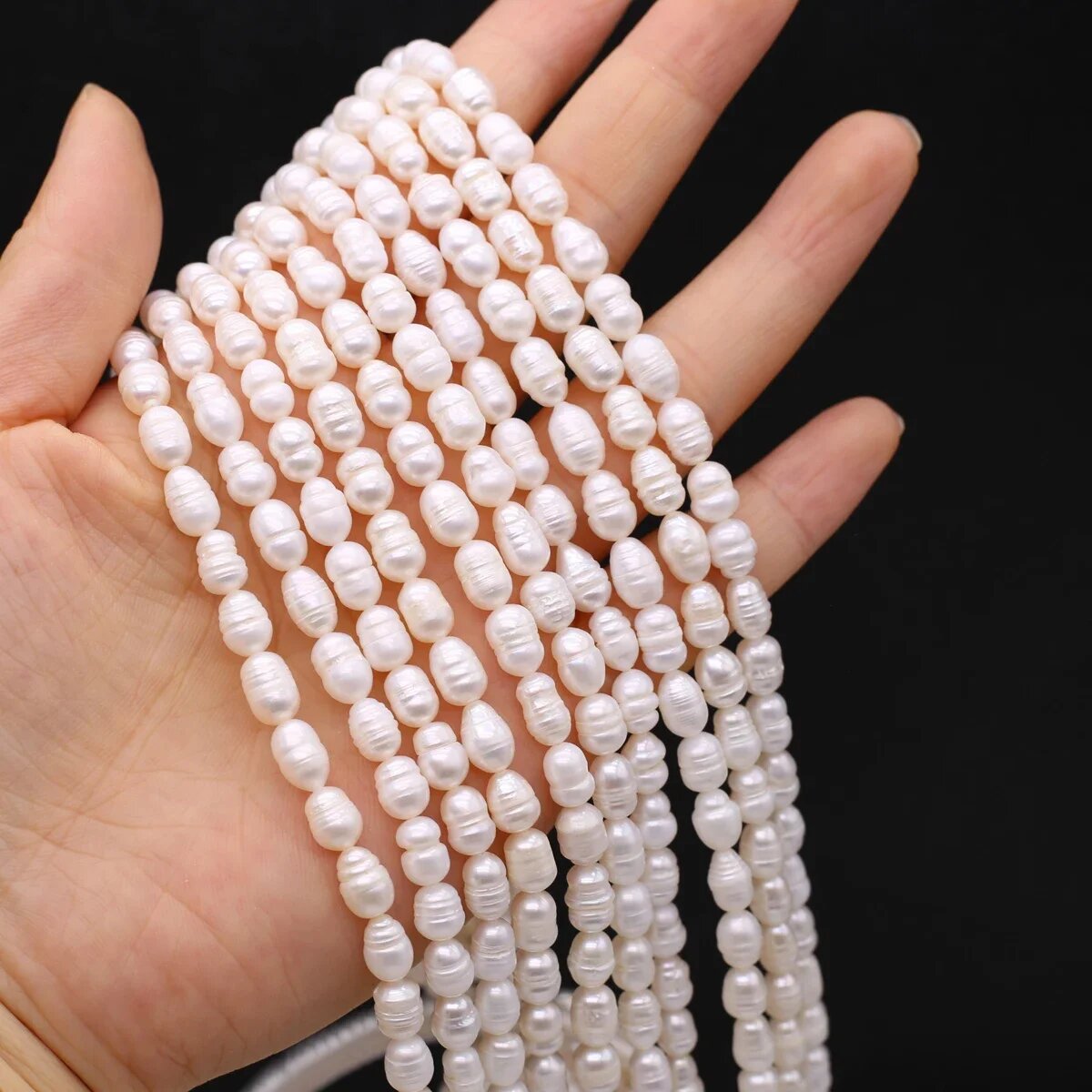 Натуральные пресноводные жемчужины, высококачественные белые жемчужины в форме рисового зерна, 5-6mm