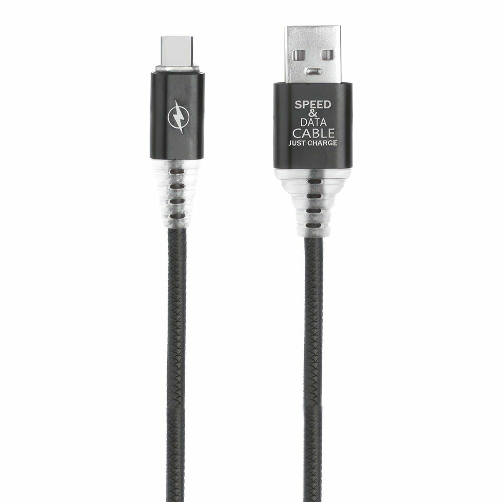USB кабель "LP" Micro USB "Змея" LED TPE (черный/блистер)