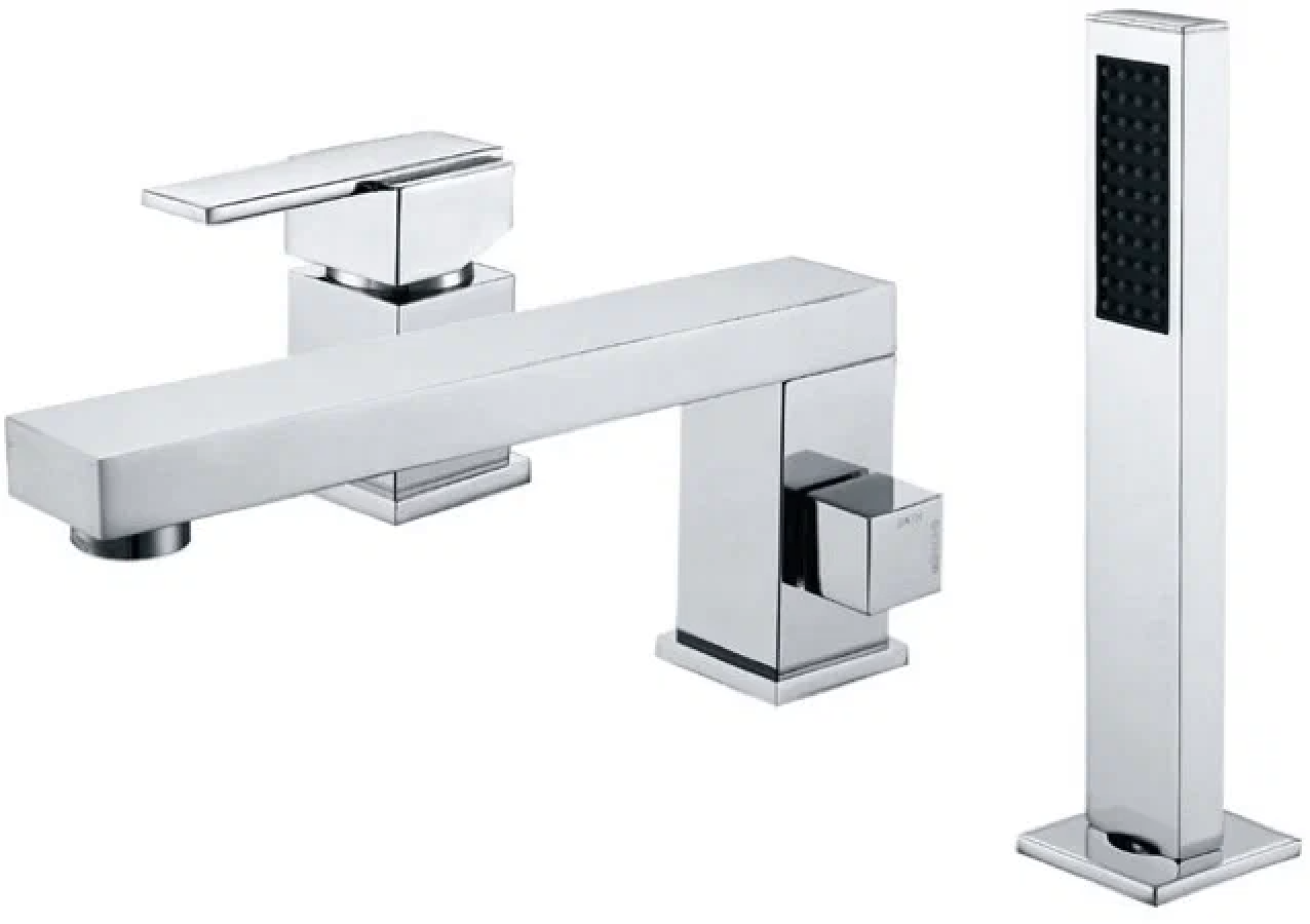 Смеситель на борт ванны Groсenberg GB6008 Хром, на 3 отверстия, лейка, шланг, латунь