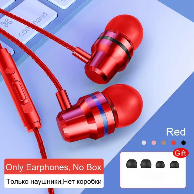Проводные наушники Red с микрофоном, Gift