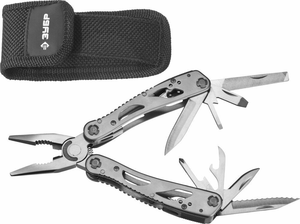 ЗУБР 11 в 1, металлическая рукоятка 110 мм, мультитул, многофункциональный инструмент 47770