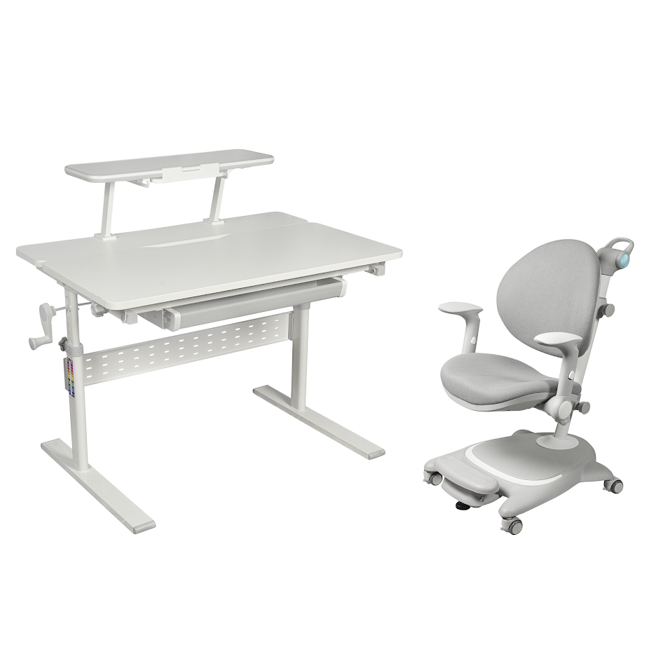 Парта FUNDESK Colore Grey, с креслом Agosto Grey и полкой SS16, металл/пластик, цвет серый