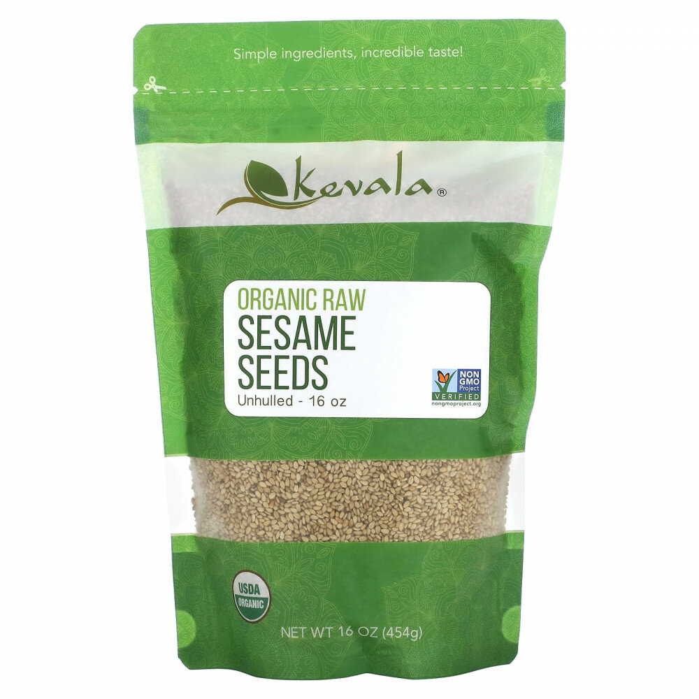 Kevala, органические необработанные семена кунжута (нешелушенные), 454 г (16 унций)