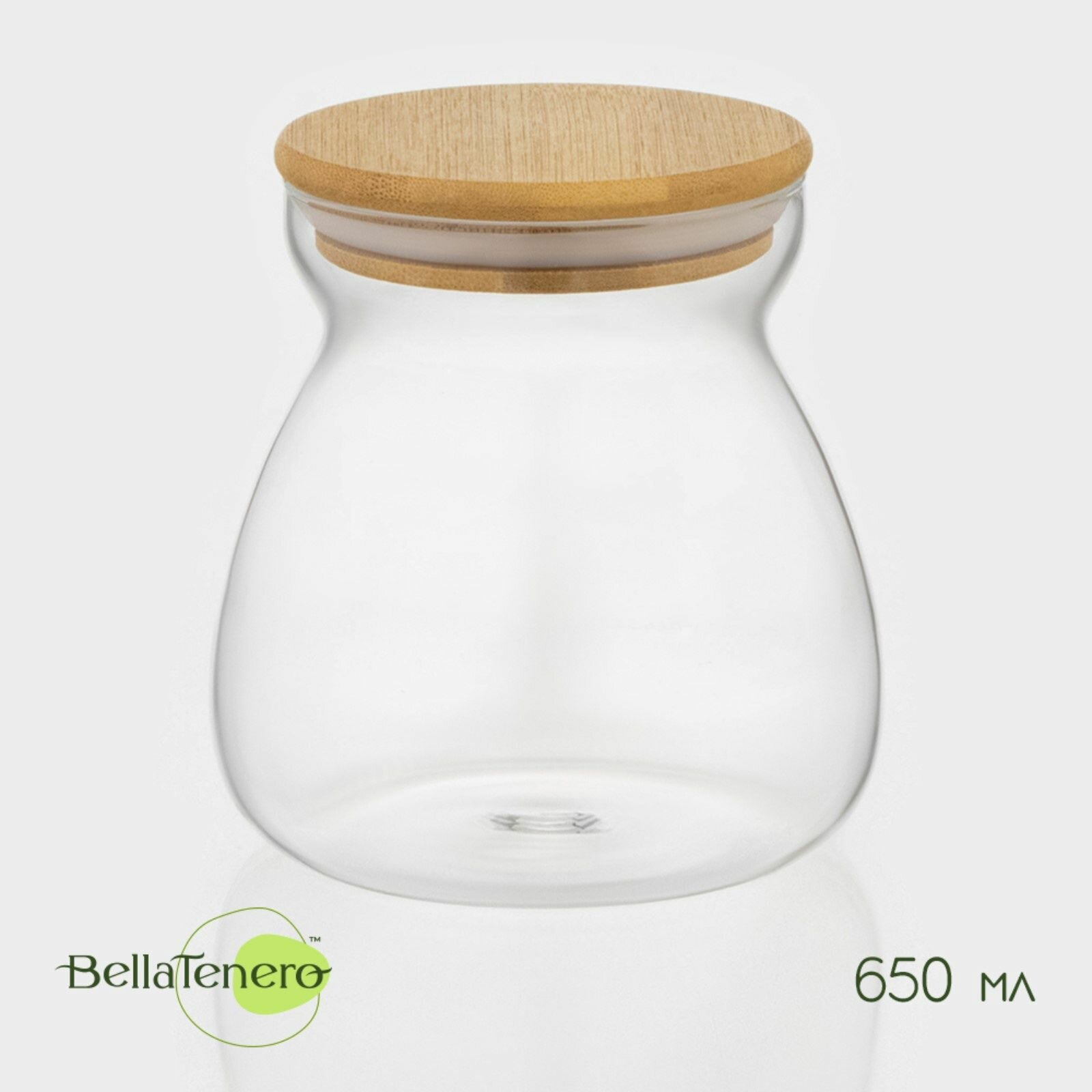 Банка для сыпучих продуктов BellaTenero Бамбук , 650 мл, 11 12 см, с бамбуковой крышкой, стекло, прозрачная