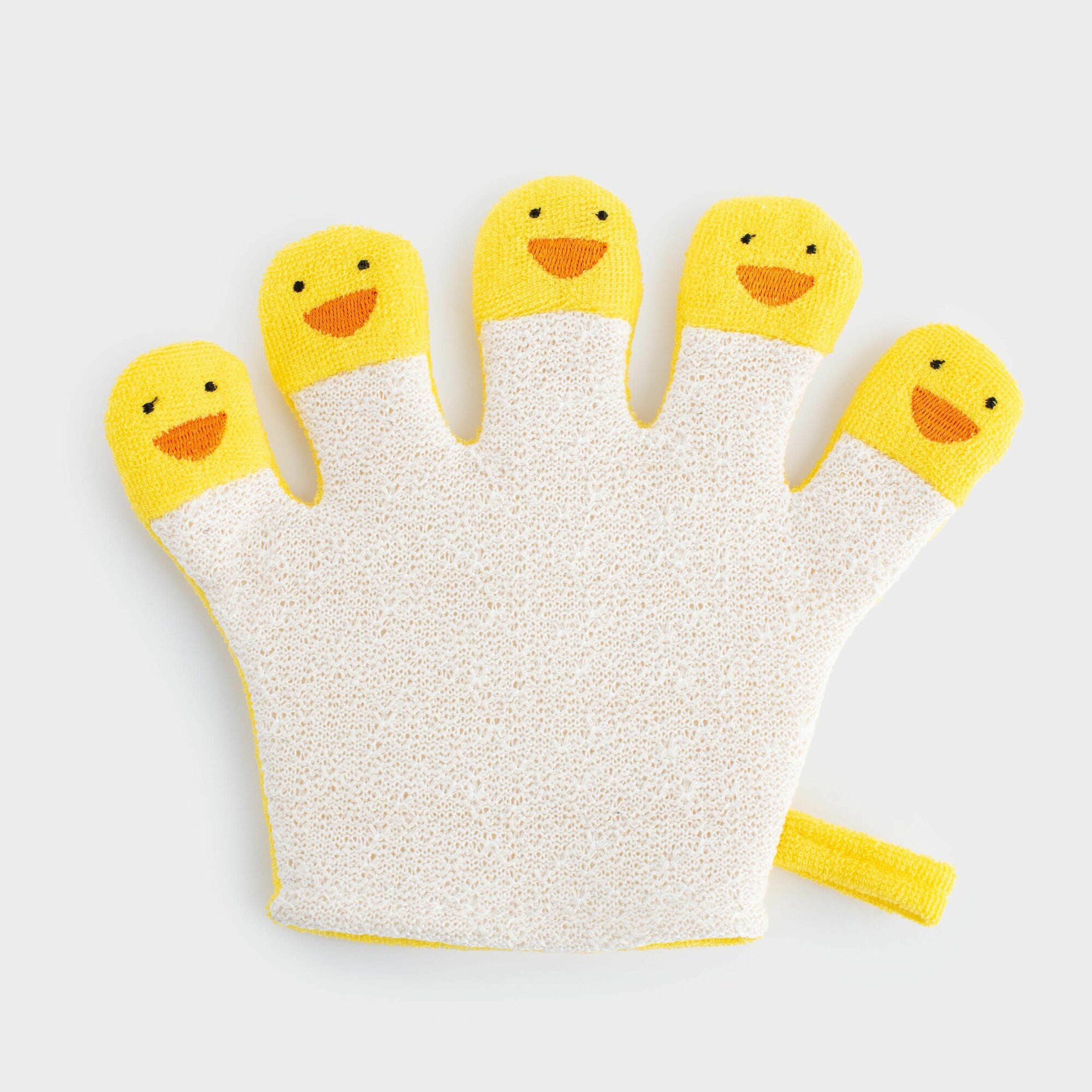 Мочалка-варежка для мытья тела, 20х17 см, детская, полиэстер, бежево-желтая, Утки, Duck yellow, Kuchenland