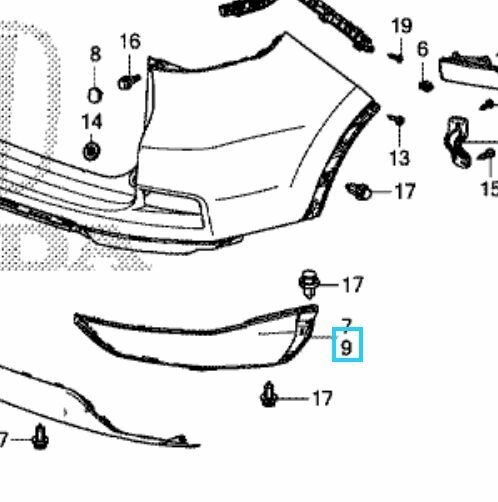 Облицовка, левая нижняя сторона заднего бампера для Honda CR-V IV USA; Артикул Honda: 04718T1WA91 (Оригинал)