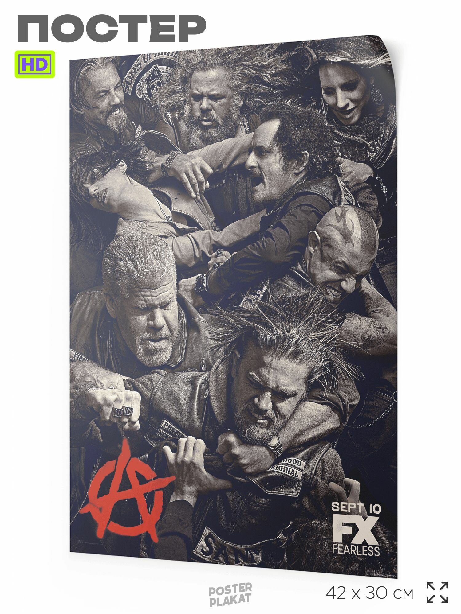 Постер Сыны анархии / Sons of Anarchy, Чарли Ханнэм, по мотиву сериала, для интерьера, А3 (420х297 мм), Постер Плакат