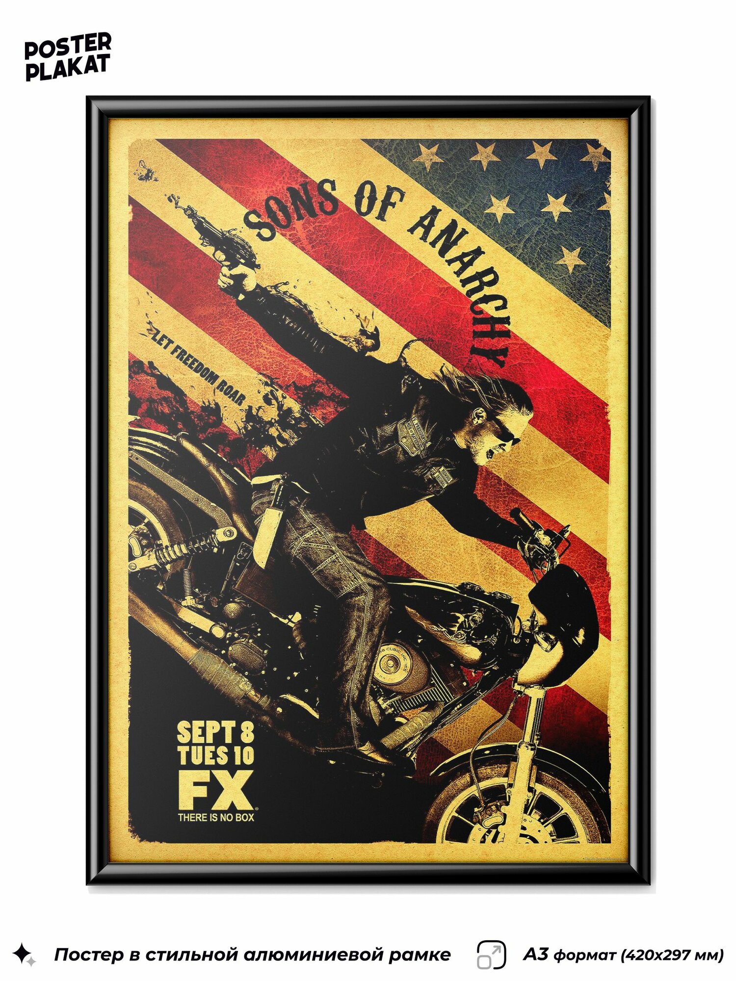 Постер Сыны анархии / Sons of Anarchy, Чарли Ханнэм, по мотиву сериала, для интерьера, в раме, А3 (420х297 мм), Постер Плакат