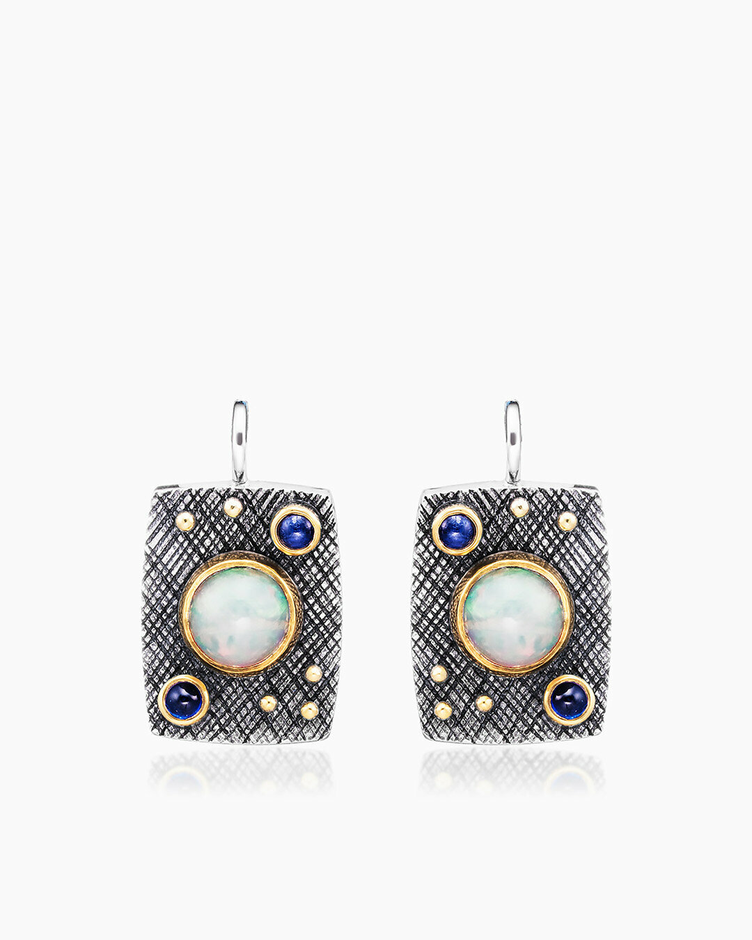 Серьги, серебро, 925 проба, чернение, корунд, опал