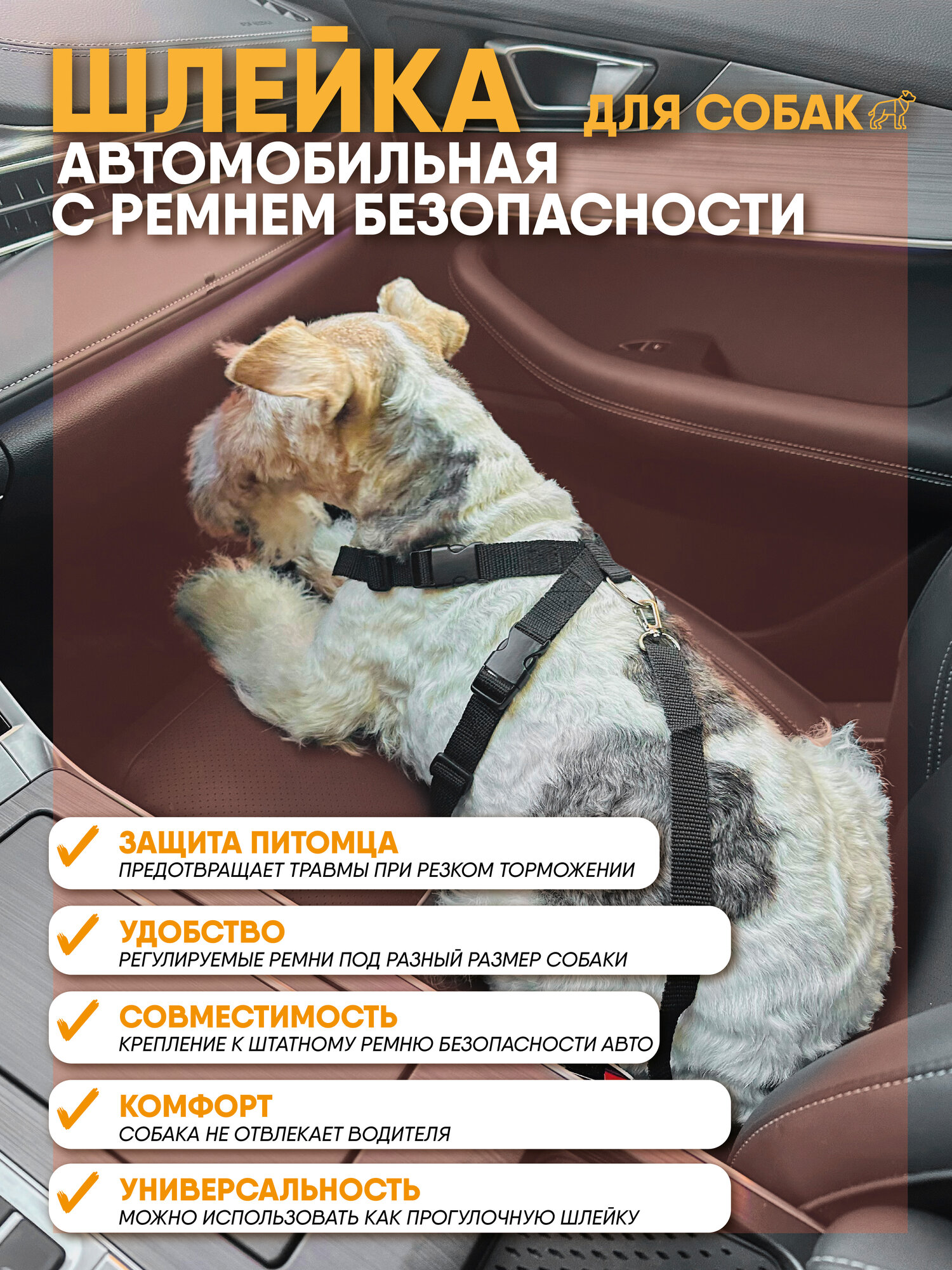 Шлейка с ремнем безопасности "Монморанси", для автомобилей, M