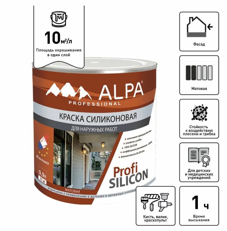 Краска фасадная силиконовая ALPA Profi Silicon 0,9 л белая (база А)