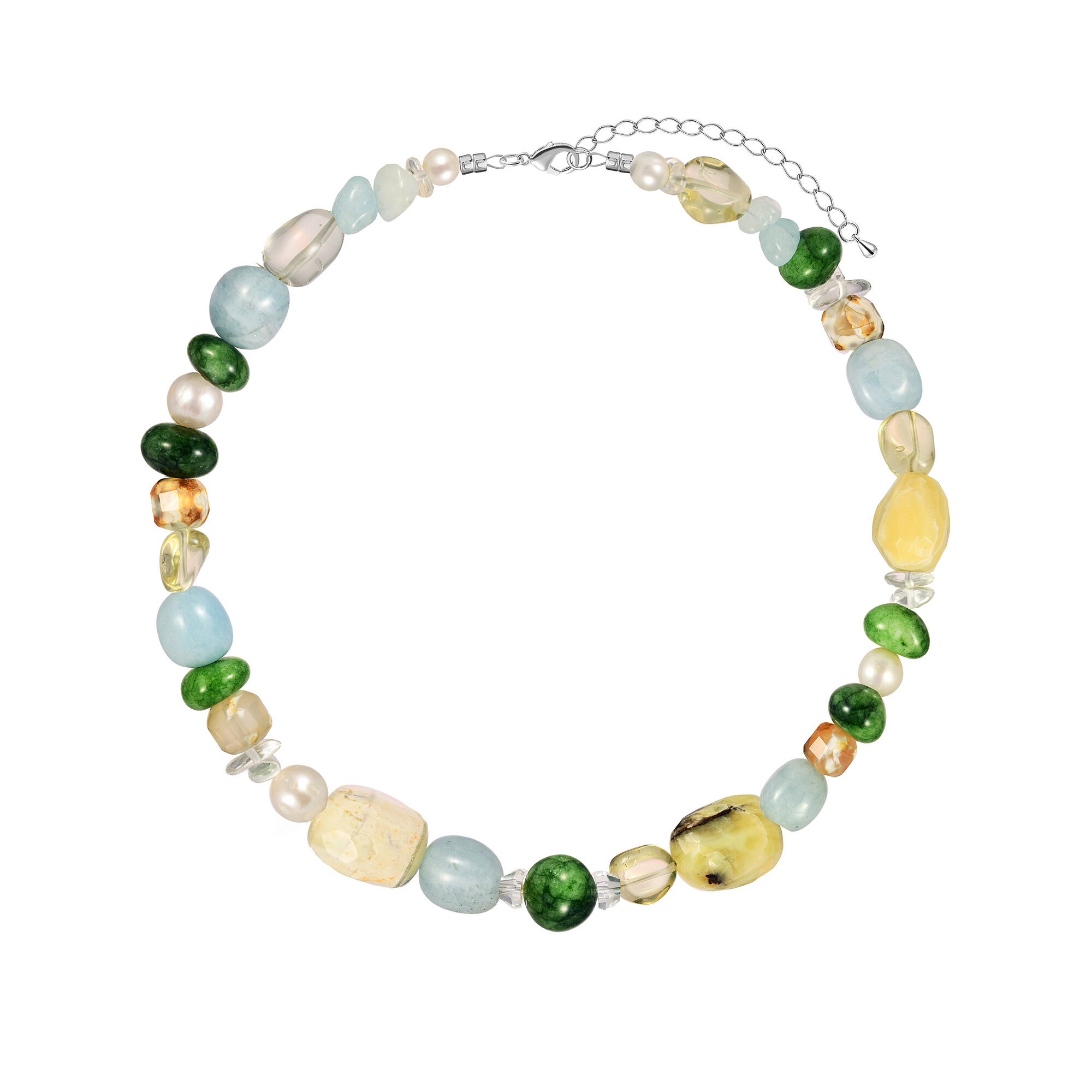 Колье, агат, жемчуг пресноводный, цитрин, аквамарин